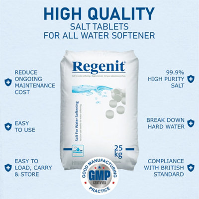 REGENIT WATER SOFTENER SALT TABLETS 25KG BAG FOOD GRADE SALT - MADE IN EU