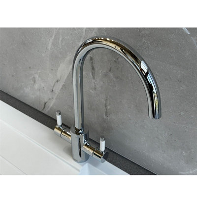 Reginox Genesis Chrome 360 Degree Dual Lever Kitchen Tap With White Handles