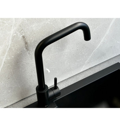 Reginox NERA Matt Black Square Neck Kitchen Mixer Tap - Stainless Steel ...