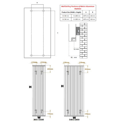 Reina Melvin Aluminium Vertical Flat Panel Radiator - 1800 x 540mm - Black
