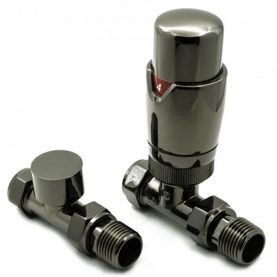 Reina Modal TRV Straight Radiator Valve and LockShield Oiled Bronze