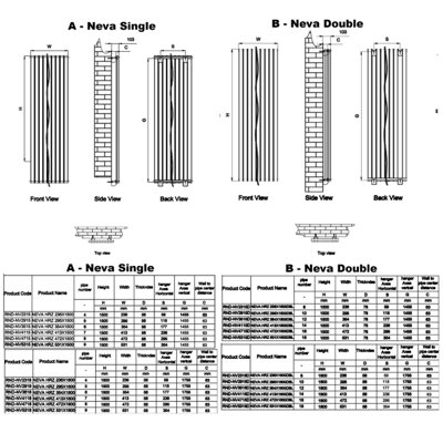 Reina Neva Vertical Single Panel Radiator - 1800 x 413mm - Anthracite