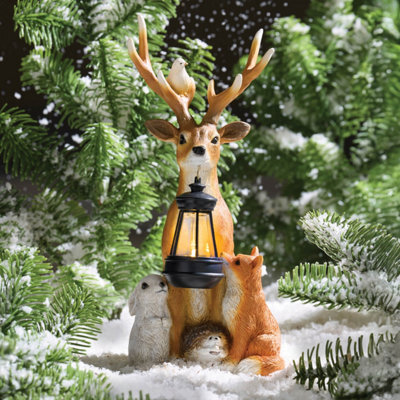 Reindeer and Friends Solar Garden Statue Woodland Animal Ornament with ...