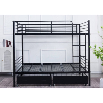 REINFORCED BEDS Anmer Quad Bunk Bed, Small Double (4ftx6ft3), Black ...