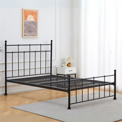 Reinforced Beds, LETTON BED, Black, 150x200cm, Strong Metal Bed with ...