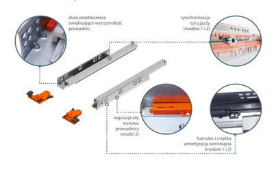 REJS Undermount drawer runners 3D Push open - L350 - up to 19mm board