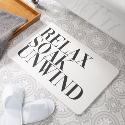 Relax Soak Unwind White Stone Non Slip Bath Mat