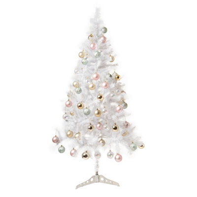 Relsy 6ft White Christmas Tree, Artificial 3-Piece Xmas Tree With Stand ...