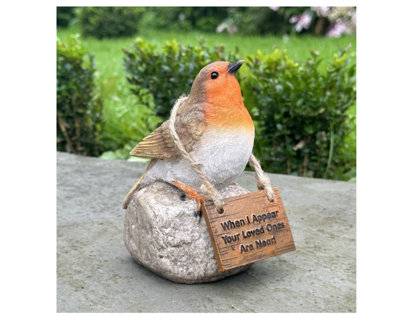 Remembrance Robin with 'When I Appear Your Loved Ones Are Near' sign ...