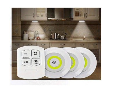Remote Control LED Push Lights 3 White Dimmable Wireless Spot Lights ...