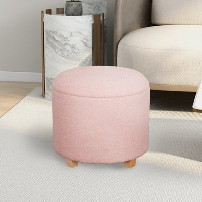 Removeable Lid Boucle Teddy Box Upholstered Pouffe Storage Bench Stool ...