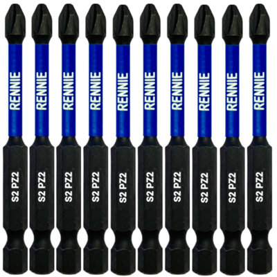 Rennie Tools 10 Pack PZ2 x 75mm Long Magnetic Impact Driver Screwdriver ...