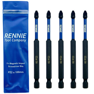 Rennie Tools 5 Pack PZ2 x 100mm Long Magnetic Impact Driver Screwdriver ...