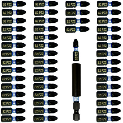 Rennie Tools 51 Pack PZ2 x 25mm Long Impact Driver Screwdriver Bits Set ...