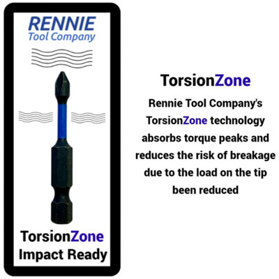 Rennie Tools 51 Pack PZ2 x 25mm Long Impact Driver Screwdriver Bits Set ...