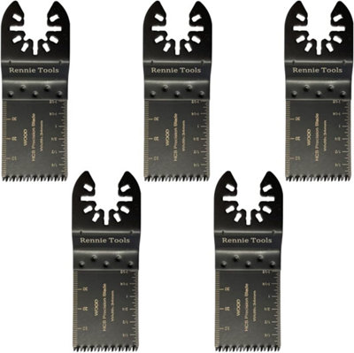 Rennie Tools Pack Of 5 x 34mm Wide Coarse Cut Oscillating Multi Tool Blades For Wood & Plastic ...