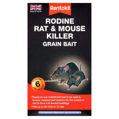 Rentokil Rodine Rat & Mouse Killer Grain Bait 6 Sachets Ready To Use Poison