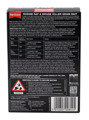 Rentokil Rodine Rat & Mouse Killer Grain Bait 6 Sachets Ready To Use Poison