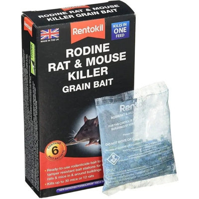 Rentokil Rodine Rat & Mouse Killer Grain Bait 6 Sachets Ready To Use Poison