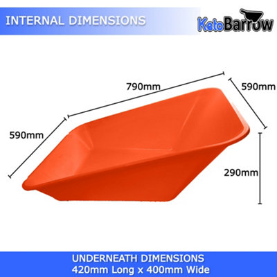 Replacement Wheelbarrow Body Tray - Universal Barrow Pan - 85L - Orange