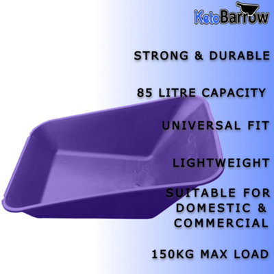 Replacement Wheelbarrow Body Tray - Universal Barrow Pan - 85L - Purple
