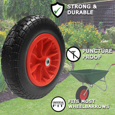 Replacement Wheelbarrow Wheel Puncture Proof Red 14" Wheel with 20mm ...