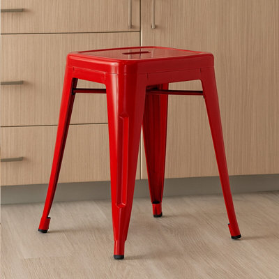 Replica Red Powder Coated Metal Cubic Square Stool | DIY at B&Q
