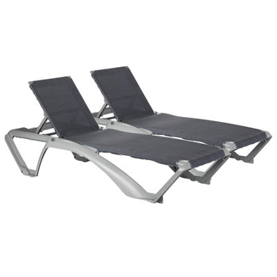 Resol Marina 4 Position Canvas Sun Loungers Silver Denim Pack of 2