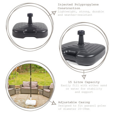 Resol Pie Refillable Plastic Garden Parasol Base - 15L - Grey