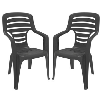 Resol - Pireo Plastic Garden Dining Armchairs - 55cm - Grey - Pack of 2 ...