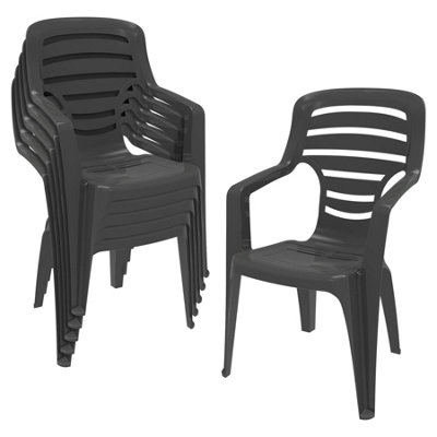 Resol - Pireo Plastic Garden Dining Armchairs - 55cm - Grey - Pack of 6 ...