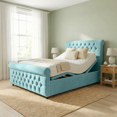 Restwell Electric Adjustable Bed With Mattress & Matching Headboard, Blue
