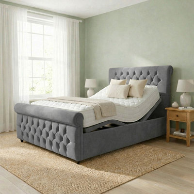 Restwell Electric Adjustable Bed With Mattress & Matching Headboard, Grey