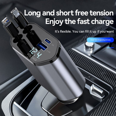 Retractable car charger 120W fast charging USB and TYPE-C Apple interface