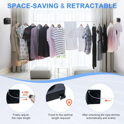 Retractable Clothesline 4 m Adjustable Stainless Steel Retractable Wall ...