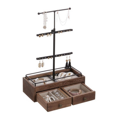 Retractable T-Shaped Vintage Style Jewelry Display Stand with Drawers