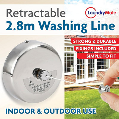 Retractable Washing Line Reel Includes Fittings Extendable Heavy Duty ...