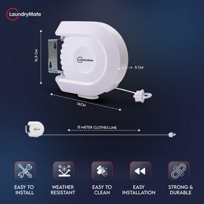 Retractable Washing Line15M Wall Mounted Washing Line for Drying ...