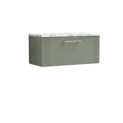 Retro 1 Drawer Wall Hung Vanity Unit with Carrera Marble Laminate ...