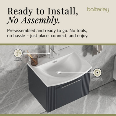 Retro 1 Drawer Wall Hung Vanity Unit with Curved 1 Tap Hole Ceramic ...