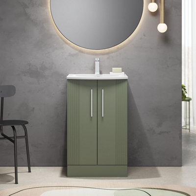 Retro 2 Door Floor Standing Vanity Unit with Curved 1 Tap Hole Ceramic ...