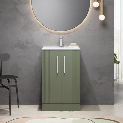 Retro 2 Door Floor Standing Vanity Unit with Minimalist 1 Tap Hole ...
