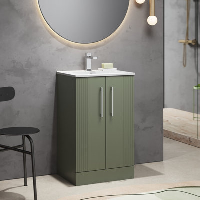 Retro 2 Door Floor Standing Vanity Unit with Minimalist 1 Tap Hole ...