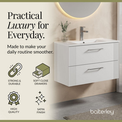 Retro 2 Drawer Wall Hung Vanity Unit with Minimalist 1 Tap Hole Ceramic ...