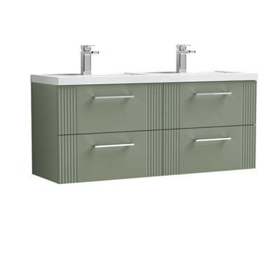 Retro 4 Drawer Wall Hung Vanity Unit with Double Polymarble Basin ...