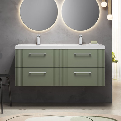 Retro 4 Drawer Wall Hung Vanity Unit with Double Polymarble Basin ...