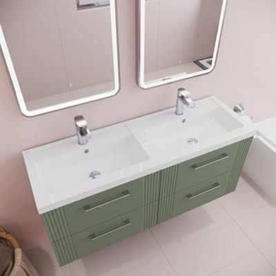 Retro 4 Drawer Wall Hung Vanity Unit with Double Polymarble Basin ...