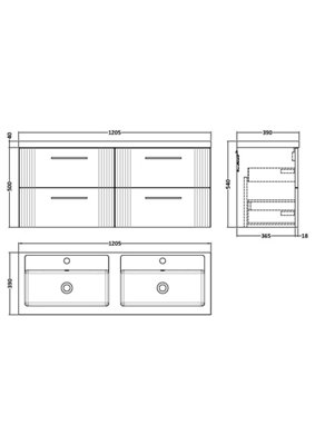 Retro 4 Drawer Wall Hung Vanity Unit with Double Polymarble Basin ...