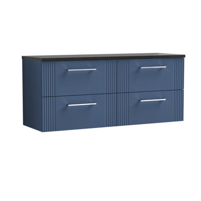 Retro 4 Drawer Wall Hung Vanity Unit with Sparkling Black Laminate ...