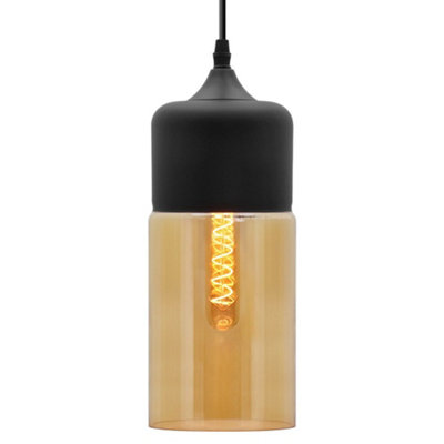 Retro Amber Glass Pendant Hanging Ceiling Light Shade Cylinder Nordic ...